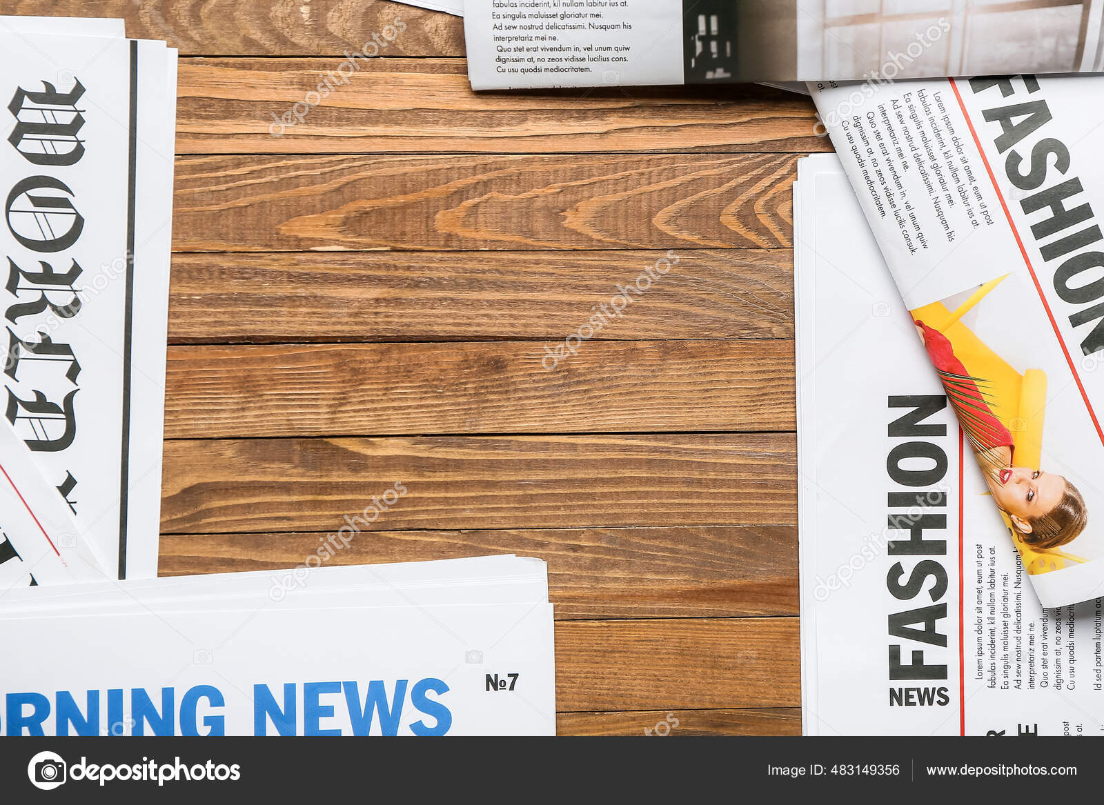 Frame Made Newspapers Wooden Background — Stock Photo © serezniy #483149356