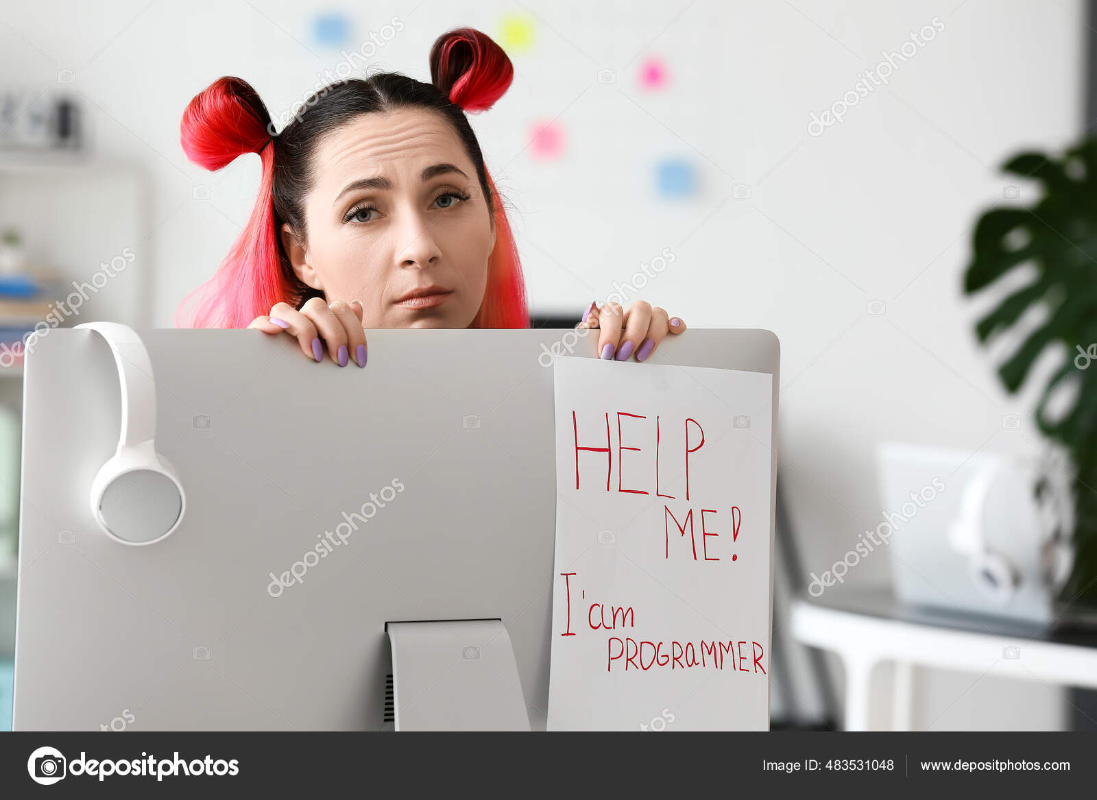 Upset Female Programmer Paper Sheet Text Help Programmer Office Stock ...