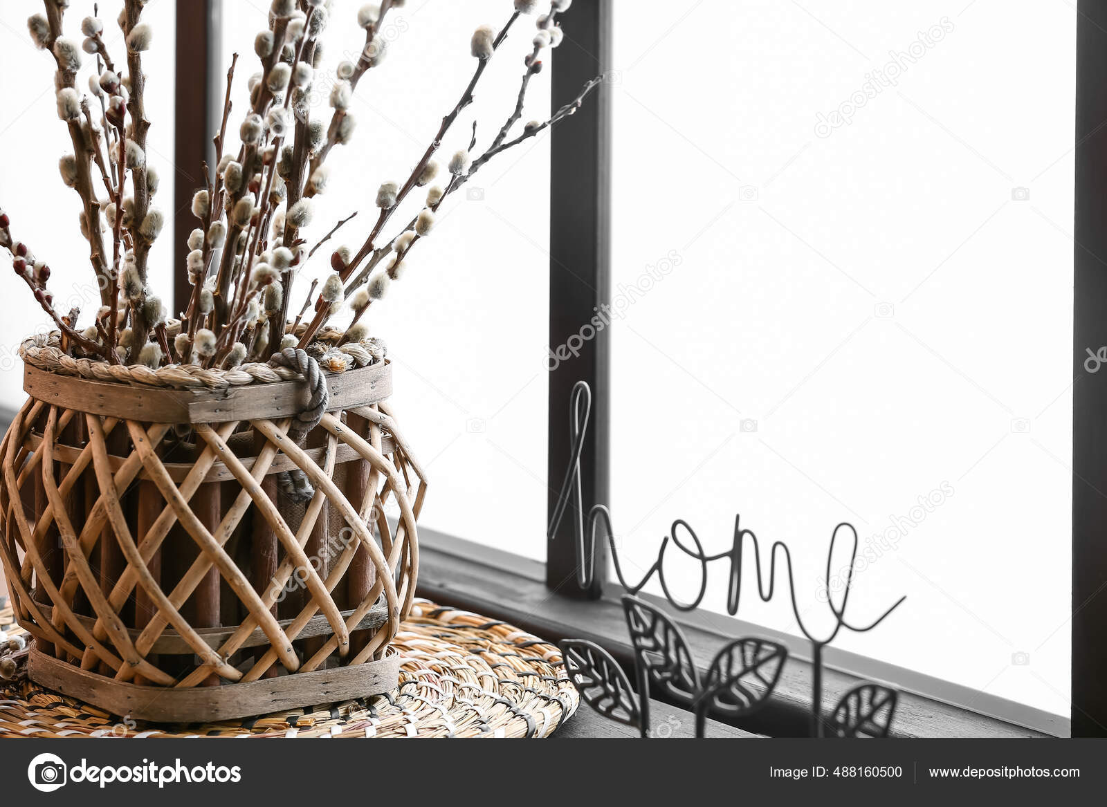 Vase Willow Branches Window Closeup — Stock Photo © serezniy #488160500