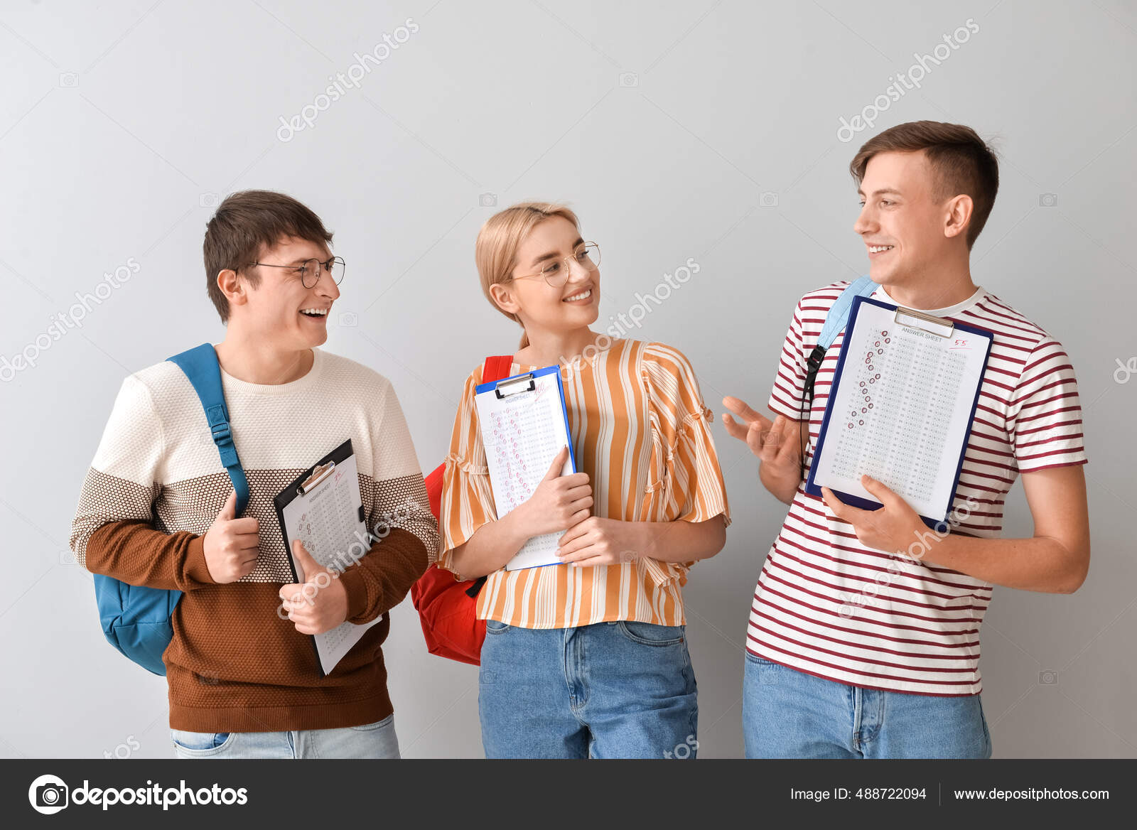Students Answer Sheets School Test Grey Background Stock Photo by ...