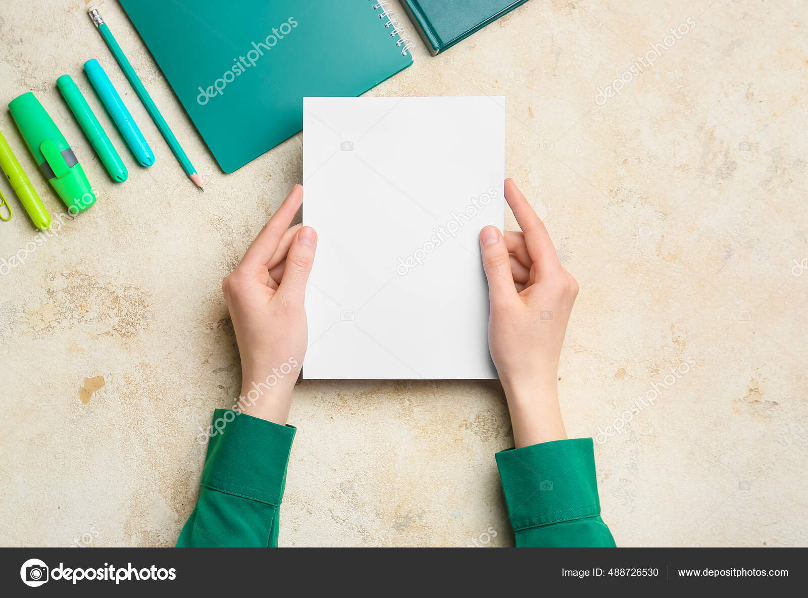 Female Hands Blank Sheet Paper Stationery Grunge Background Stock Photo ...