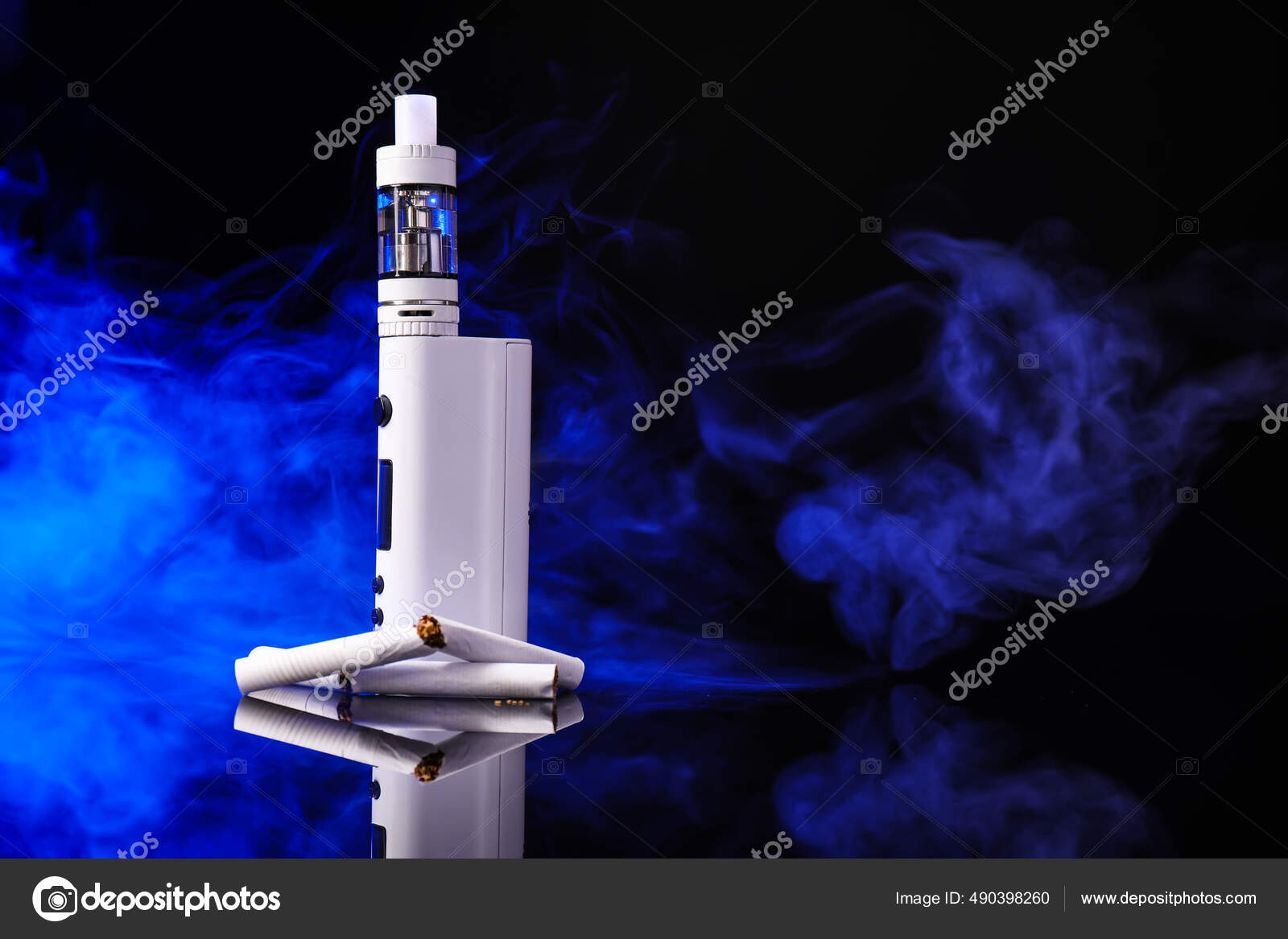 Vape Mod Cigarettes Dark Background Fume Stock Photo by ©serezniy 490398260