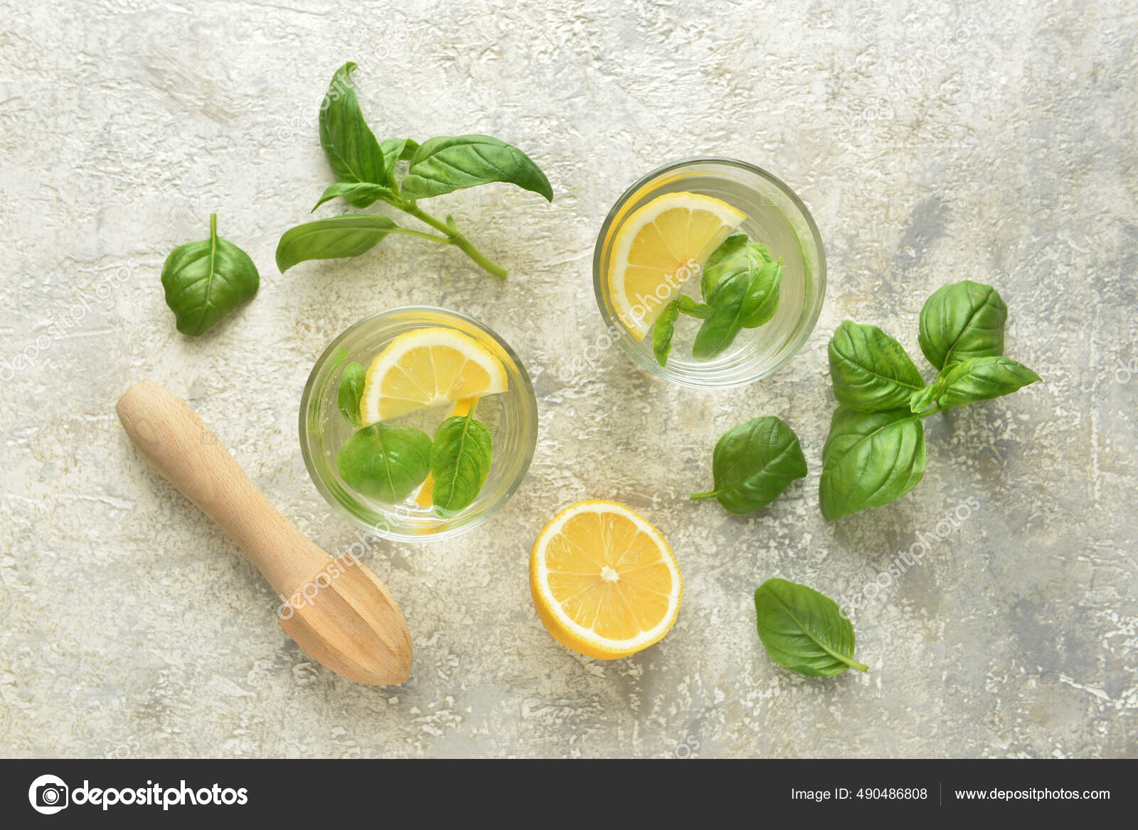 Glasses Tasty Lemonade Basil Light Background — Stock Photo © serezniy ...