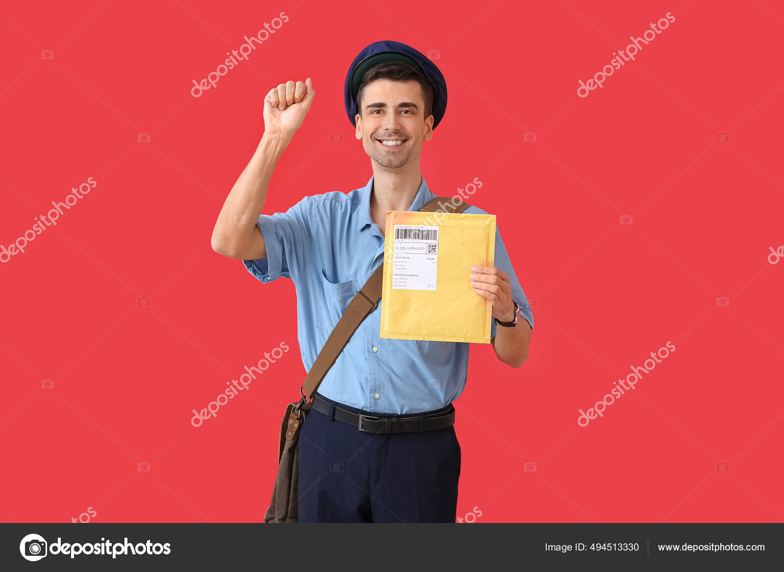 Handsome Young Postman Letter Color Background Stock Photo by ©serezniy ...