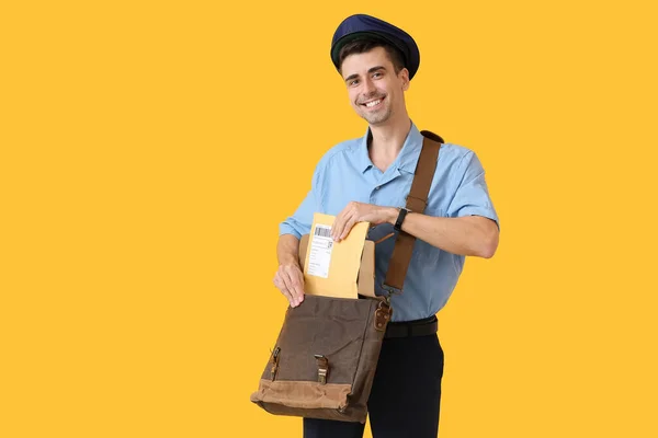 Mature Postman Parcel White Background — Stock Photo © serezniy #671193570