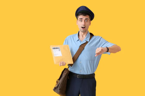 Mature Postman Envelopes Yellow Background Stock Photo by ©serezniy ...