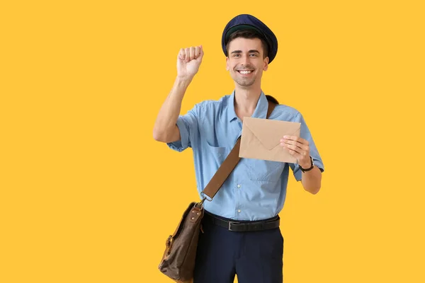 Handsome Young Postman Letter Color Background Stock Photo by ©serezniy ...