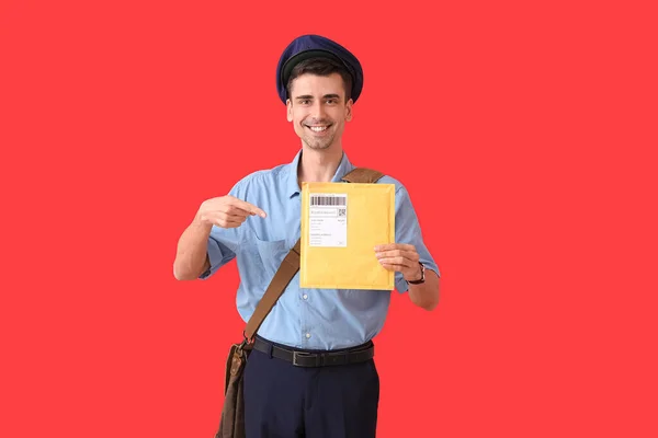 Handsome Young Postman Letter Color Background Stock Photo by ©serezniy ...