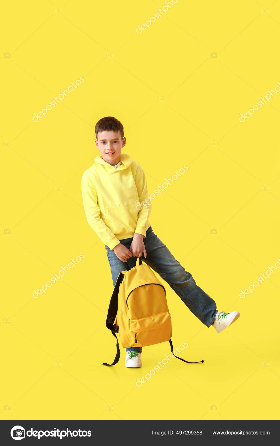 Little Schoolboy Backpack Color Background — Stock Photo © serezniy ...