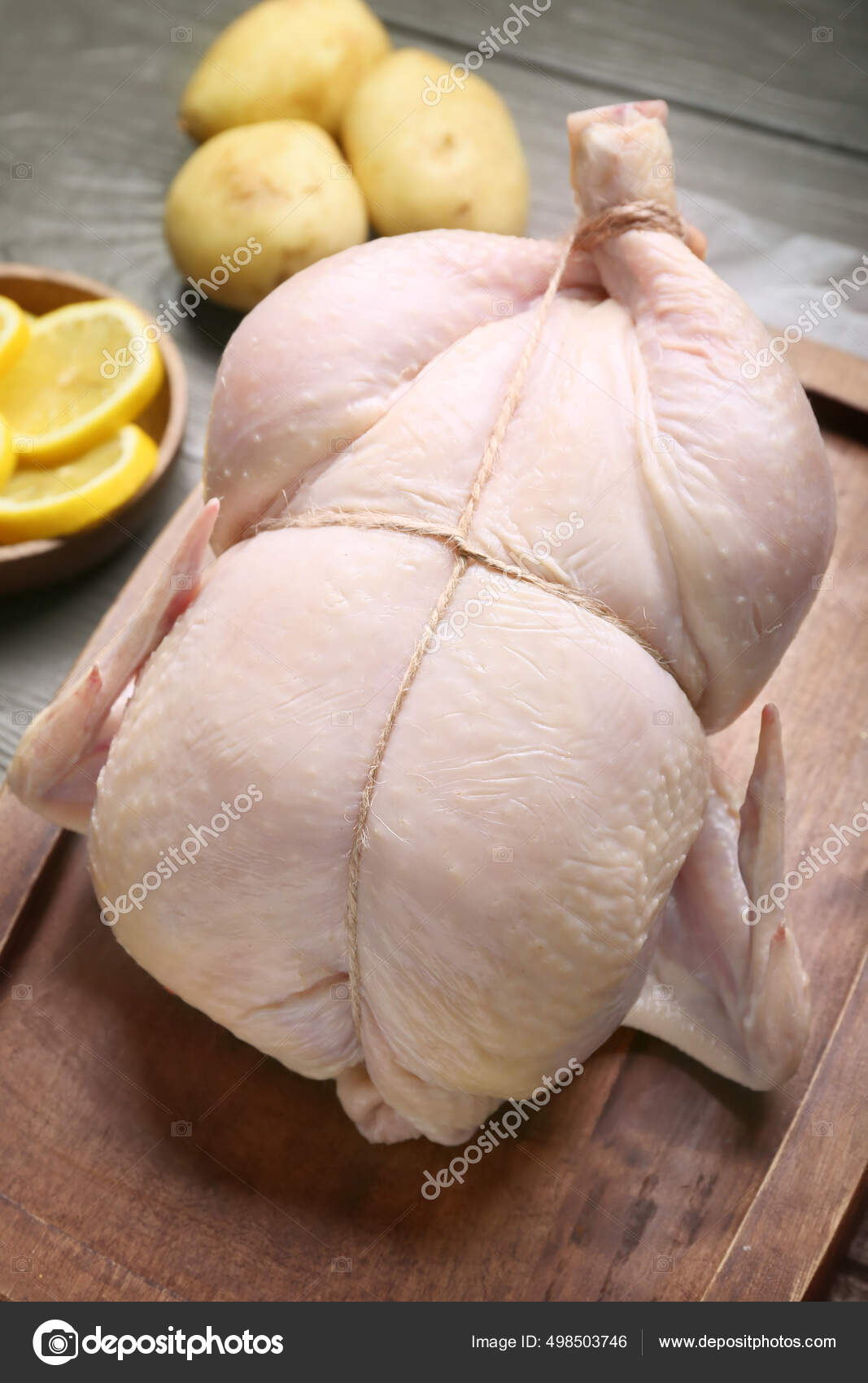 Board Whole Raw Chicken Color Wooden Background Closeup Stock Photo by ...