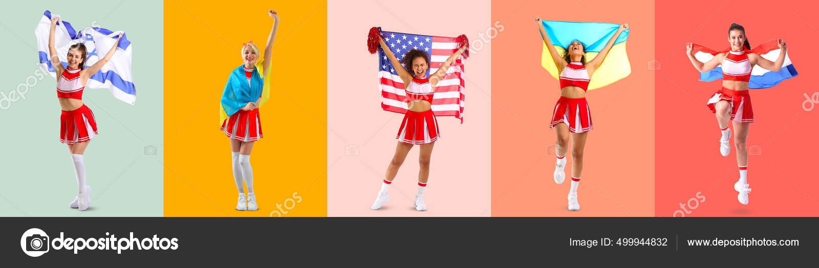 Beautiful Cheerleaders Different Flags Color Background Stock Photo by ...