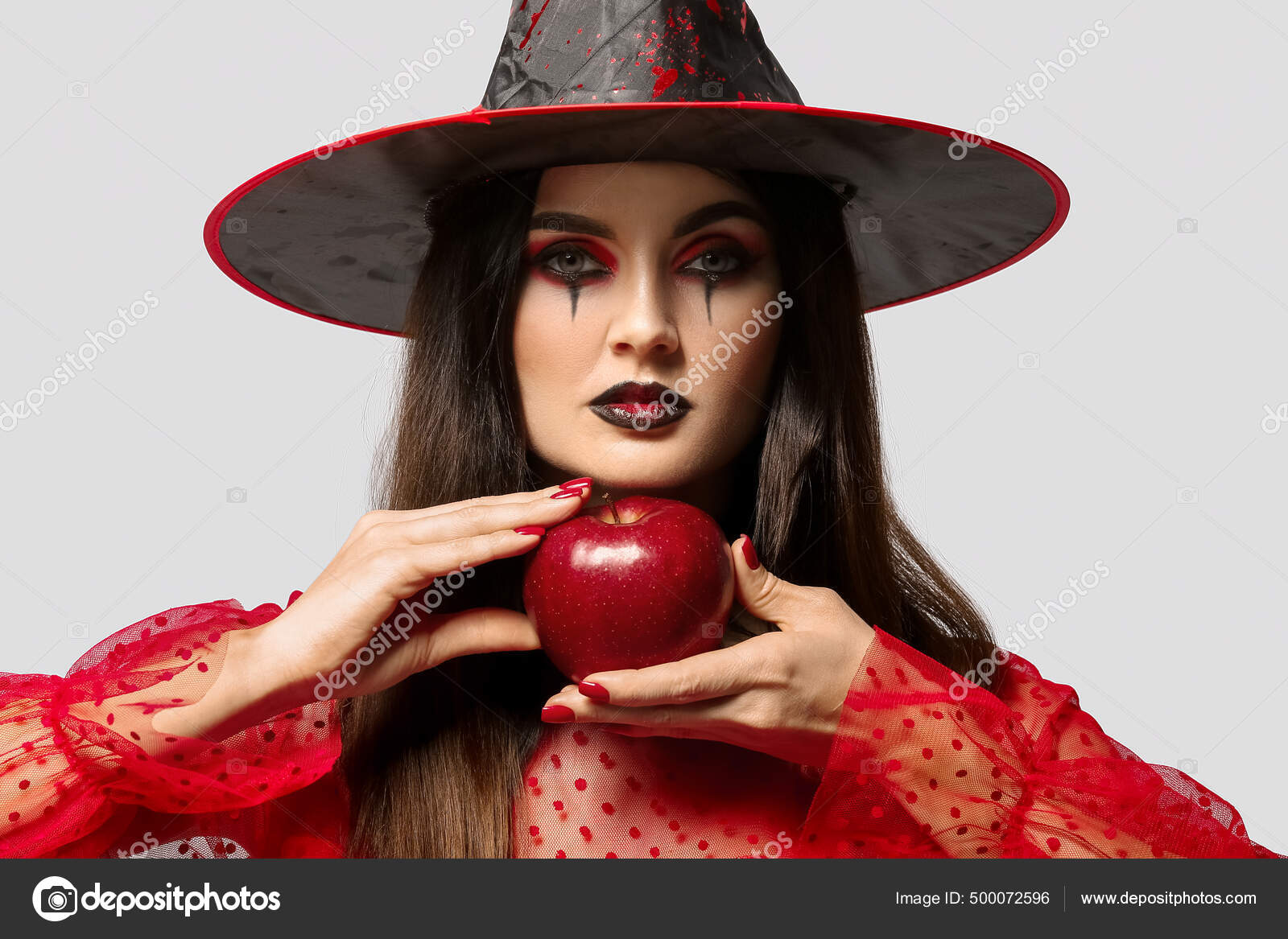 Young Witch Apple Light Background — Stock Photo © serezniy #500072596