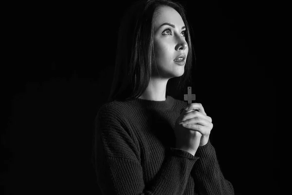 Young Woman Taped Mouth Dark Background Censorship Concept — Stock ...