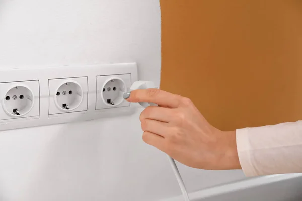 Woman Getting Out Plug Socket Electricity Saving Concept Stock Photo by ...