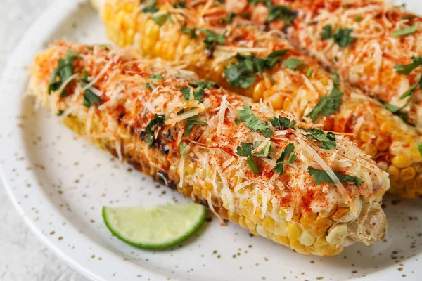 Wooden Board Delicious Elote Mexican Street Corn Black Background Stock ...