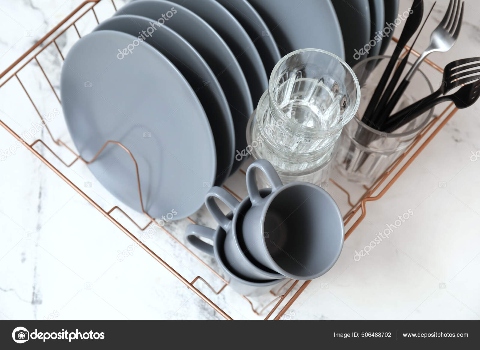 Set Clean Dishes Light Background — Stock Photo © serezniy #506488702
