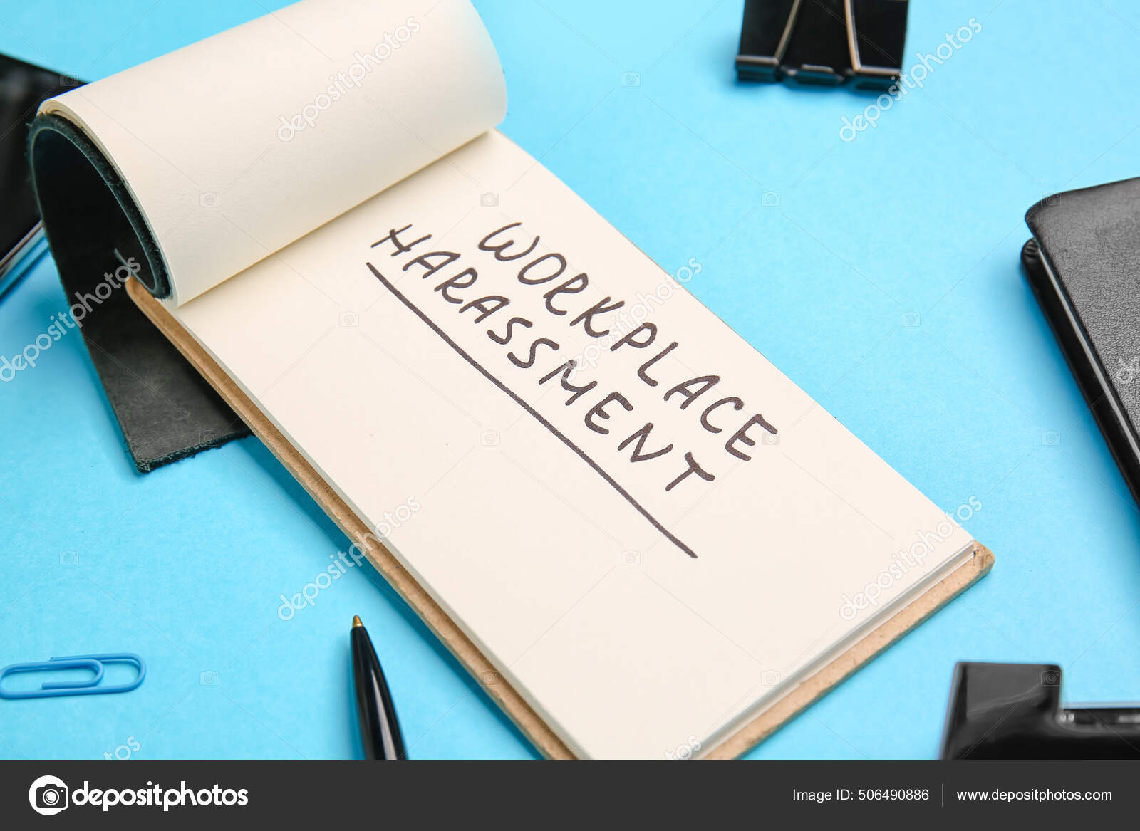 Notebook Text Workplace Harassment Color Background — Stock Photo ...