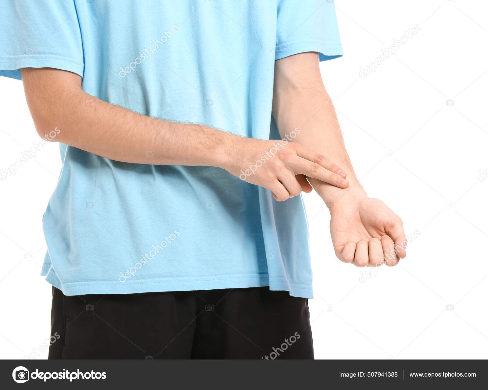 Sporty Young Man Counting Pulse White Background — Stock Photo ...