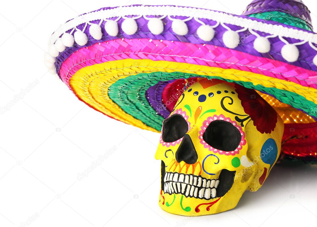 Calavera humana pintada para el Día de los Muertos de México (El Día de ...