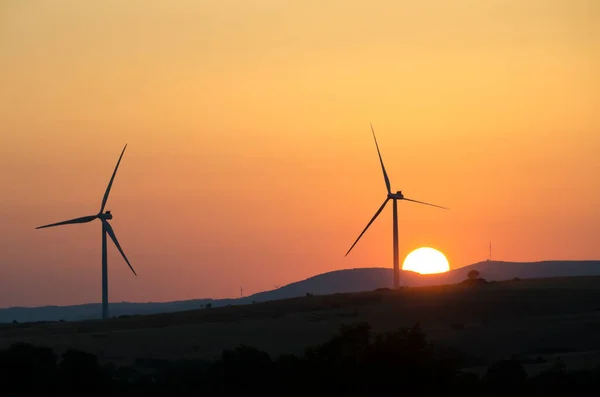 wind turbine and sun on sunset, renewable energy - Stock Image - Everypixel