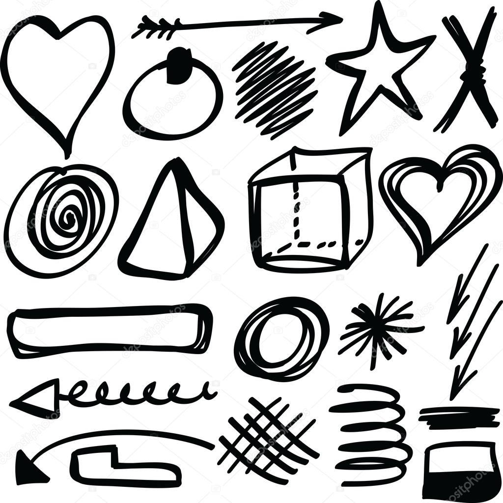 Set hand drawn shapes, circle, square, star, triangle, line — Stock ...