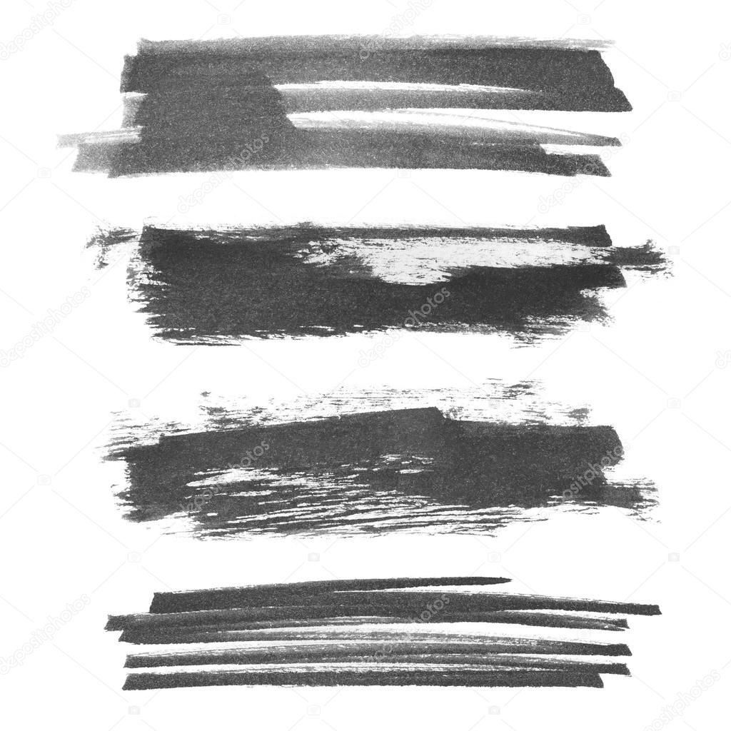 Set photo hand painted brush strokes ink isolated on white background ...