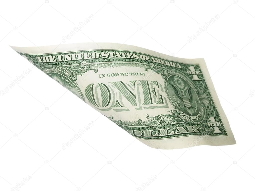 One dollar bill isolated falling on white background — Stock Photo ...