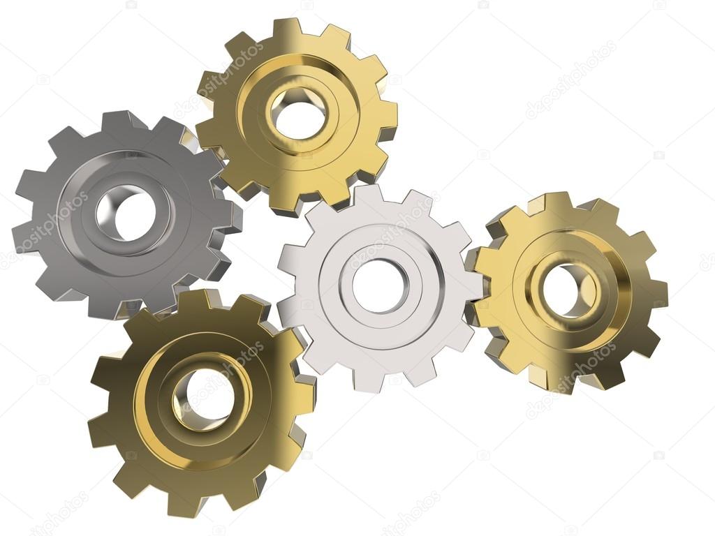 Gold and silver gears - front view Stock Photo by ©Trimitrius 109836274