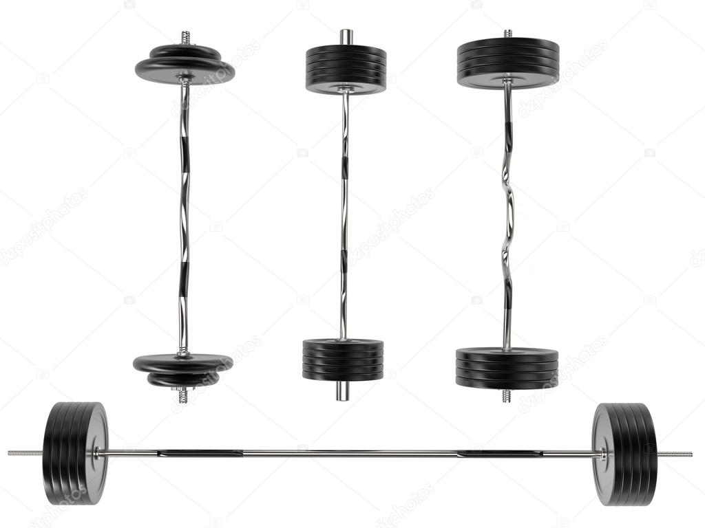 Various gym weights with different bars and weight plates Stock Photo ...