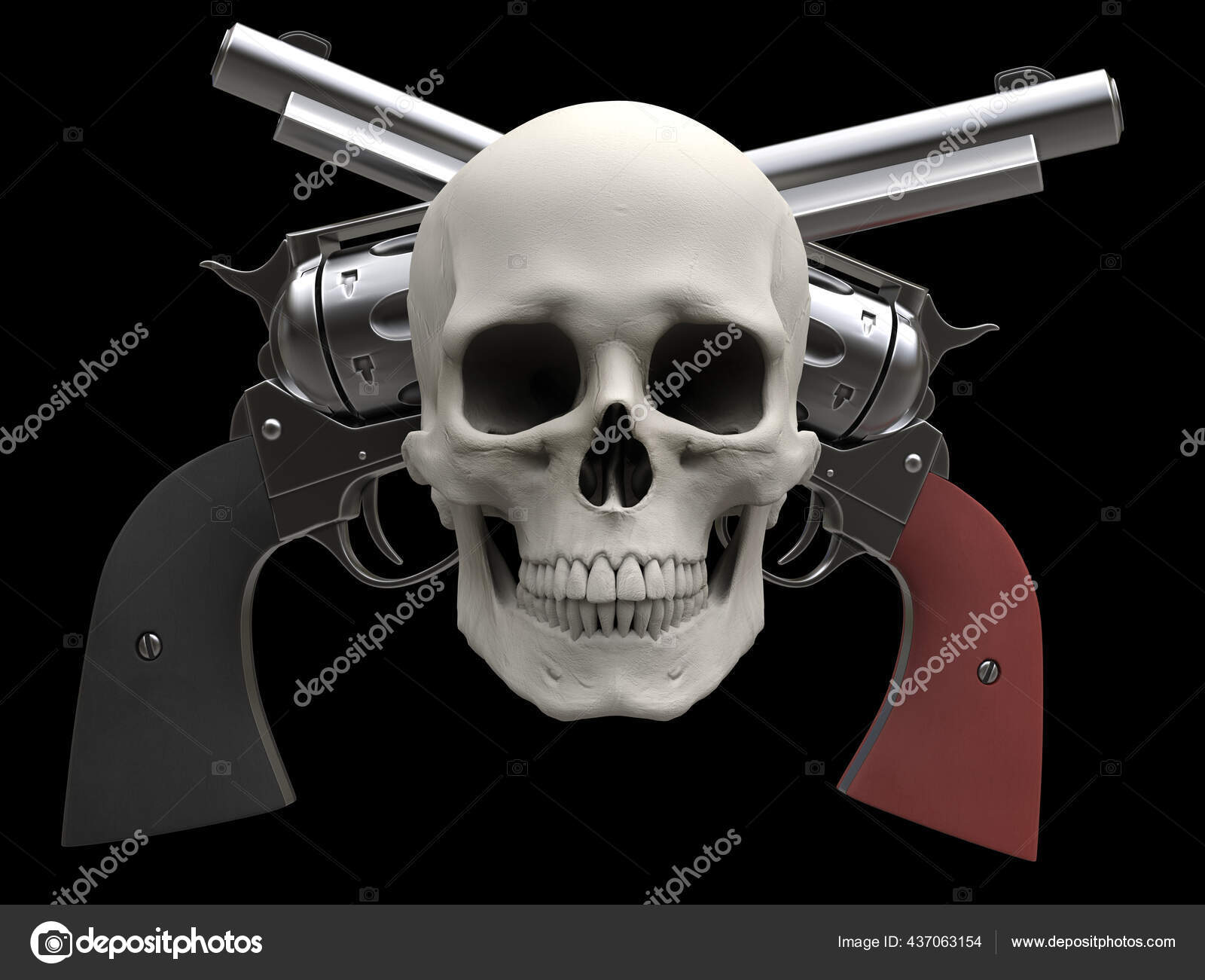 Calavera Y Pistolas Calaveras De Bordado Y Pistolas Sin: Vector De