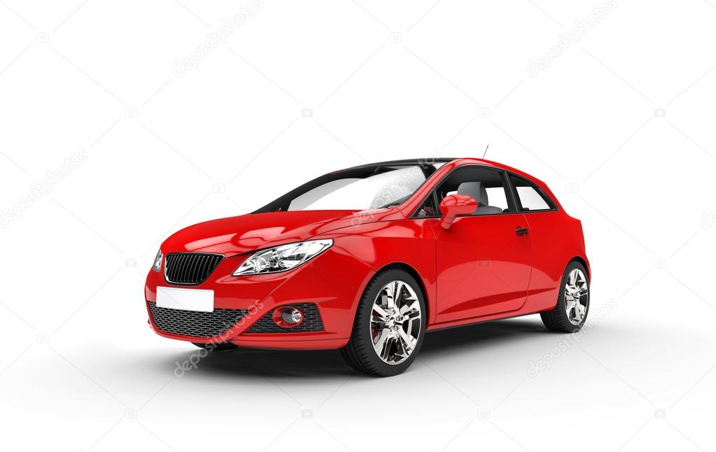 Moderno coche rojo compacto - Vista frontal — Foto editorial de stock ...