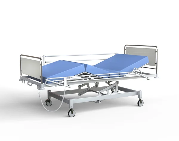 Hospital bed with blue bedding - front up view Stock Photo by ...