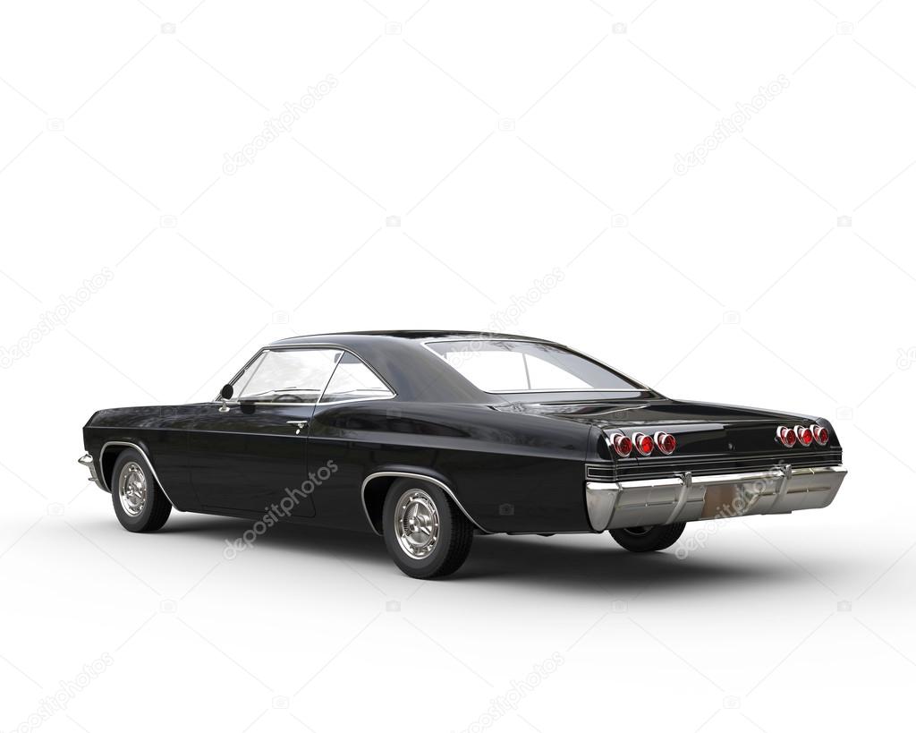 Classic muscle black car - left side back view — Stock Editorial Photo ...