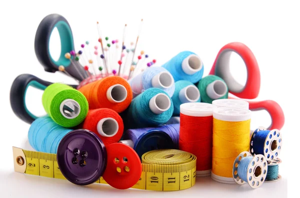 Composition with tailor threads isolated on white — Stock Photo ...