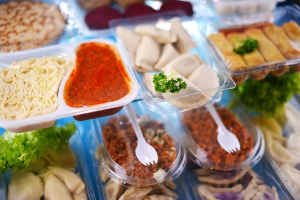 Variety Prepackaged Food Products Plastic Boxes Stock Photo by ...