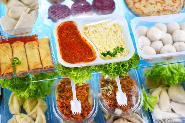 Variety Prepackaged Food Products Plastic Boxes Stock Photo by ...