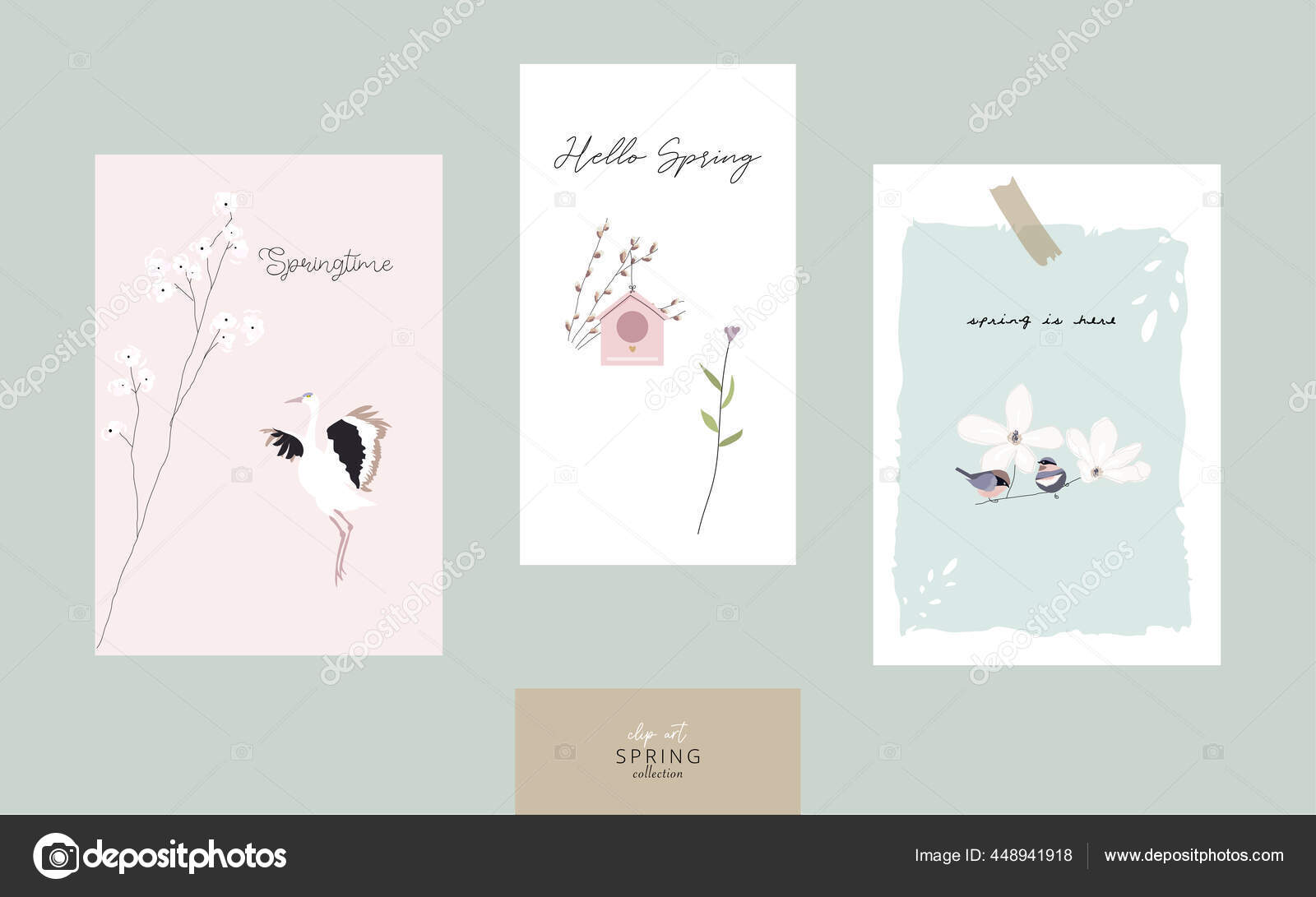 Cute spring postcards with hand drawn florals, birds Stock Vector by ...