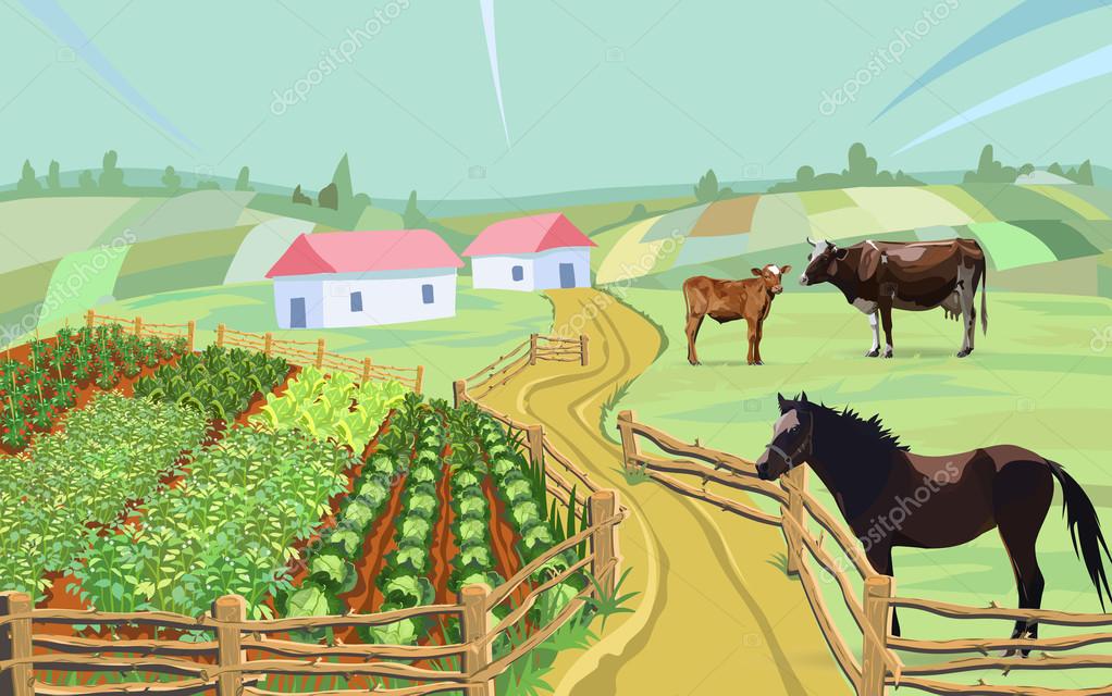 Paisaje rural con vector de huerta Vector de stock por ©tanshy 119090304