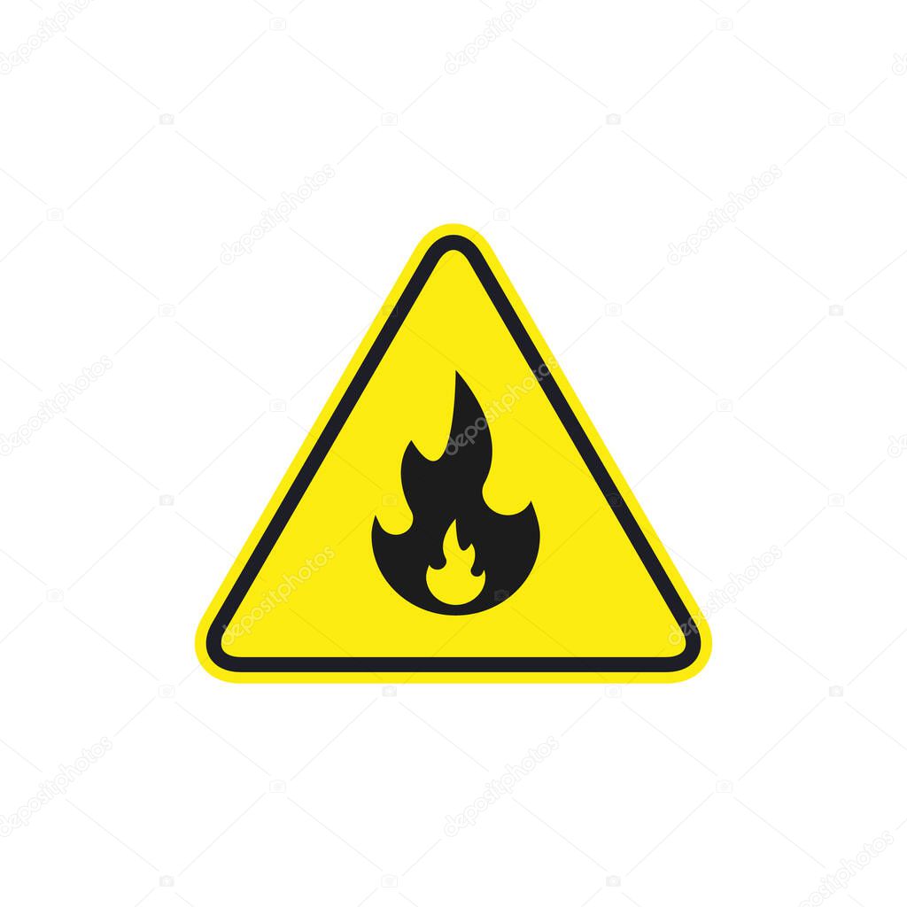 Señal de advertencia de incendio en triángulo amarillo. Icono de ...
