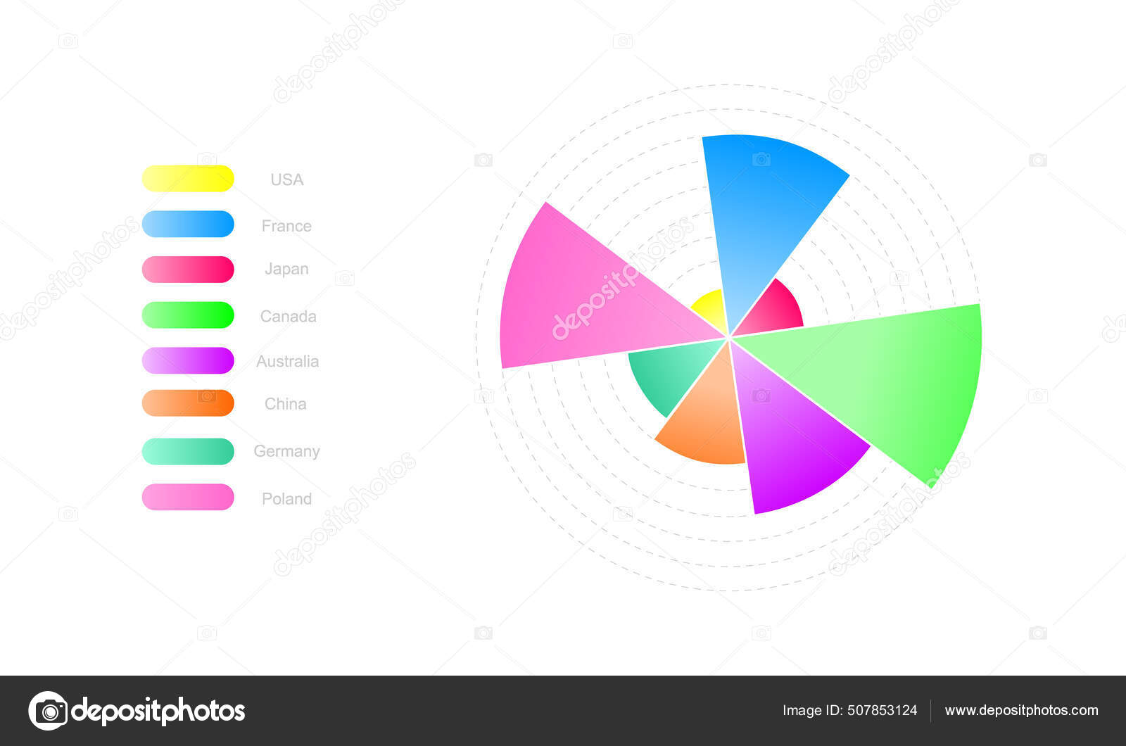 Circle chart template. Wheel diagram with 8 colorful segments of ...