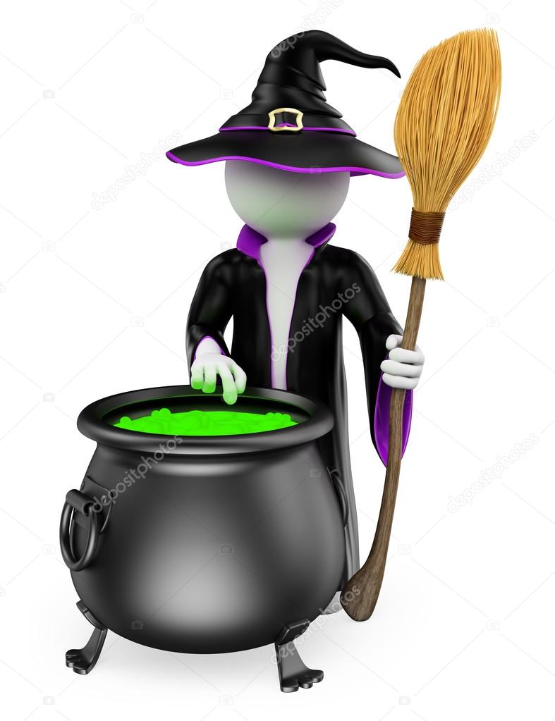 3D white people. Witch cooking a magical potion. Halloween Stock Photo ...