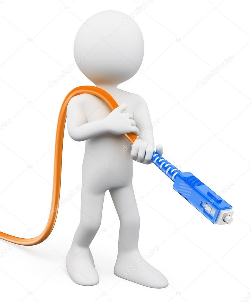 3D white people. Man with a optical fiber connector ⬇ Stock Photo ...