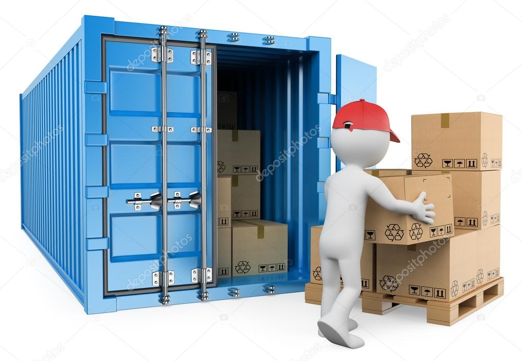 3D white people. Worker unloading a container Stock Photo by ©real ...
