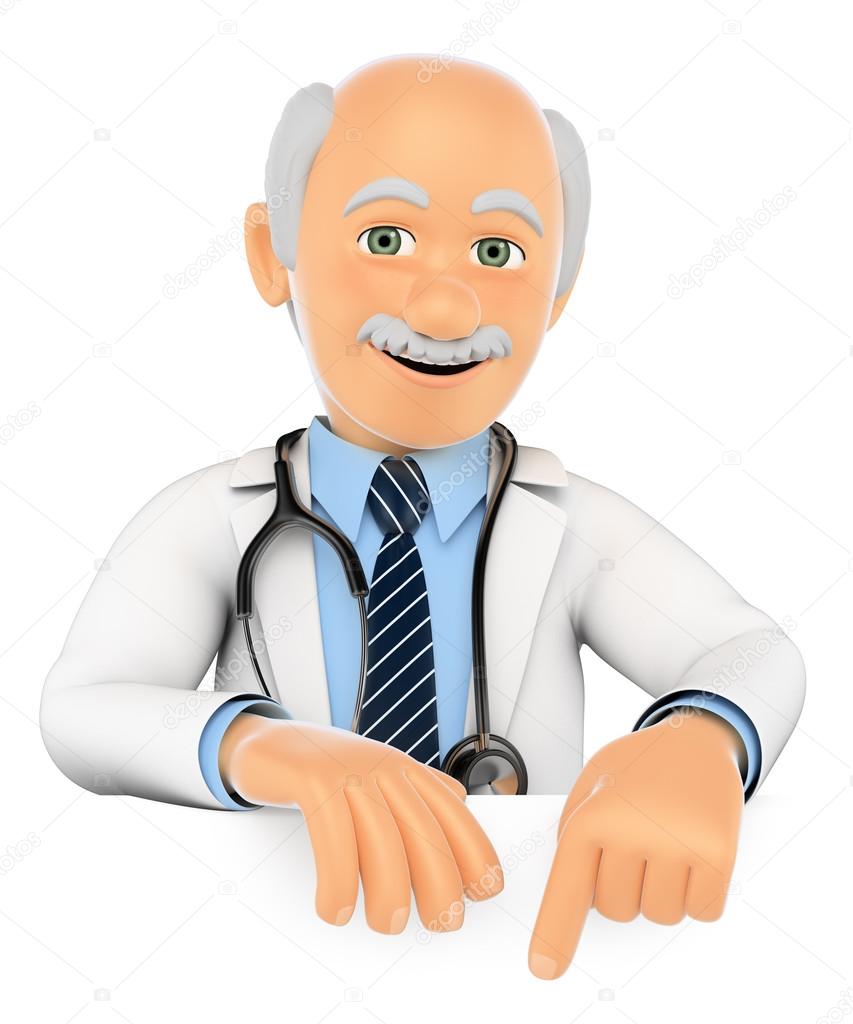 3D Doctor pointing down. Blank space Stock Illustration by ©real ...