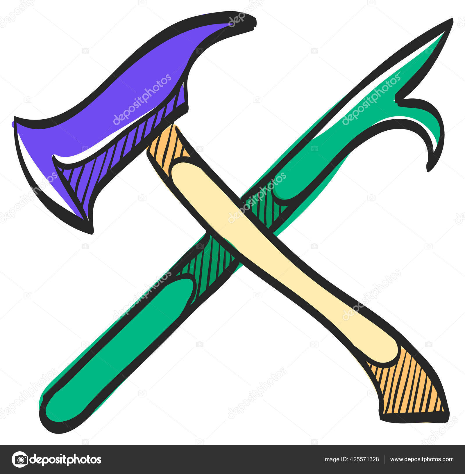 Fireman Tools Icon Color Drawing Department Firefighter Service ...