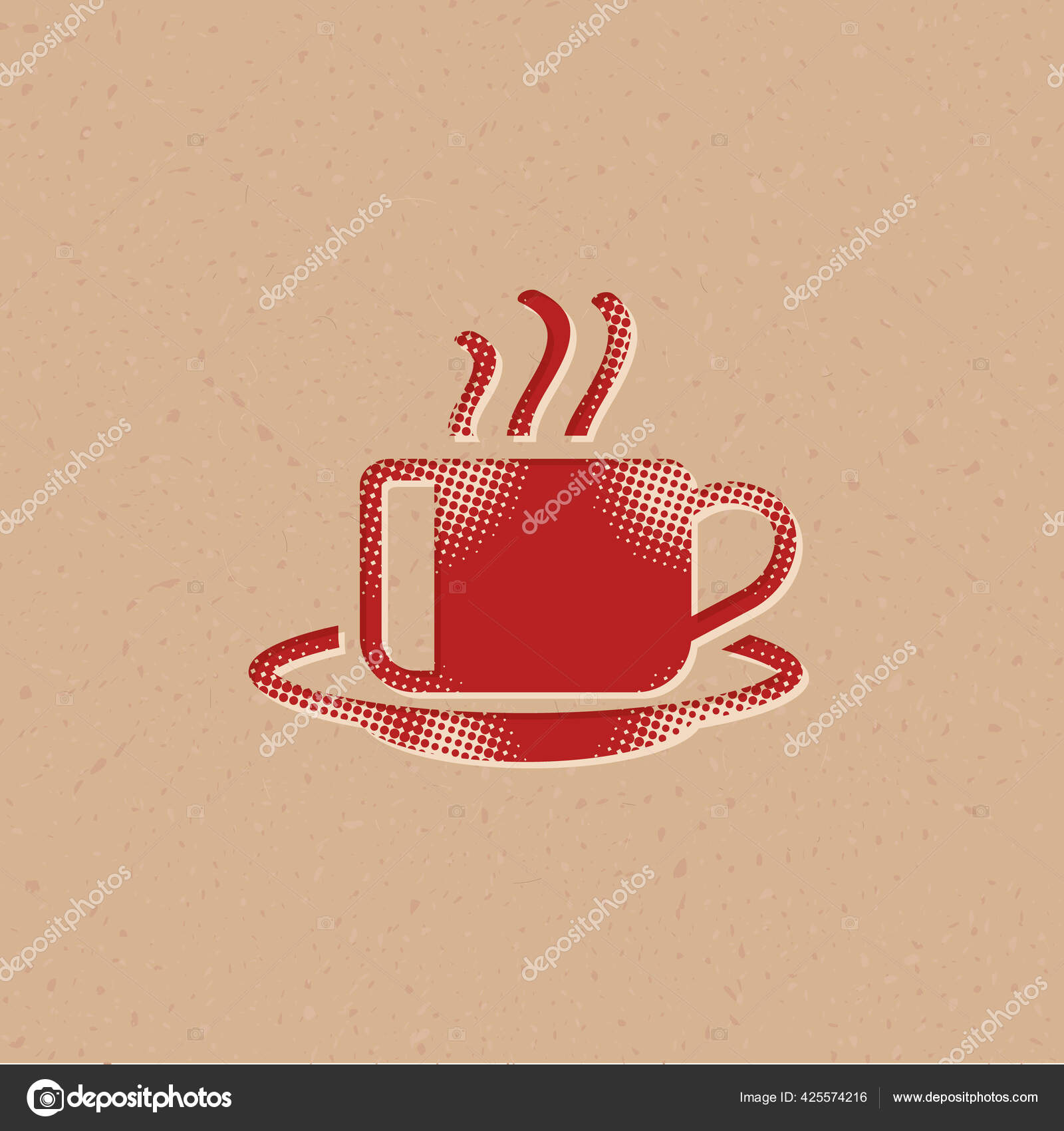 Coffee Cup Icon Halftone Style Grunge Background Vector Illustration ...