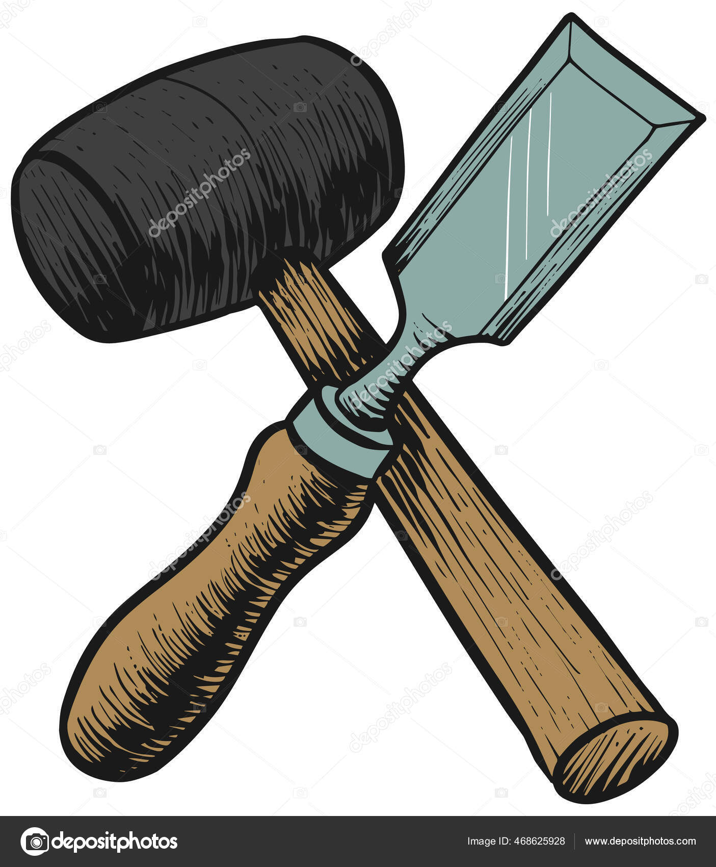 Chisel Mallet Icon Sketch Style Woodworking Tool Vector Illustration ...