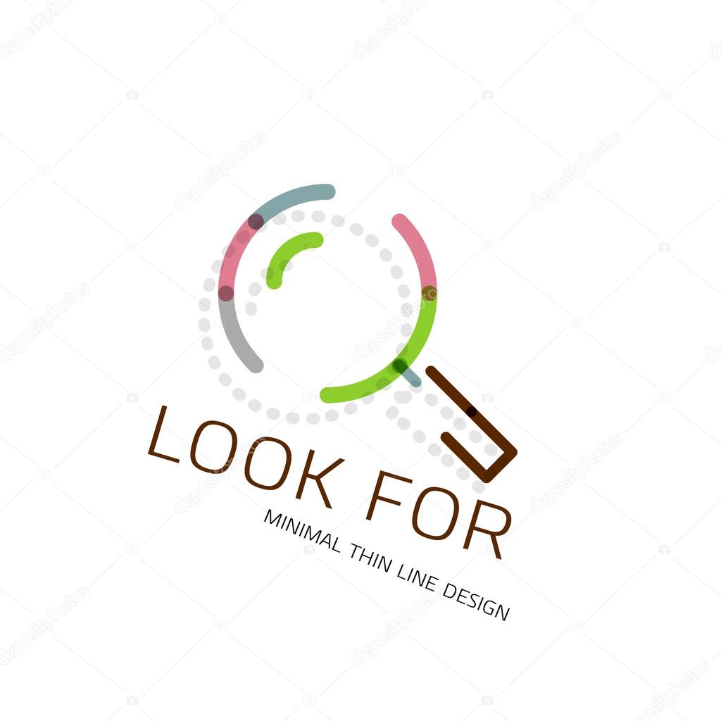 Vector thin line design logo magnifying glass, search and find or zoom ...