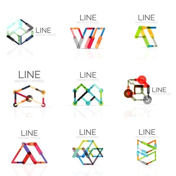 Set of linear abstract logos, connected multicolored segments lines in ...