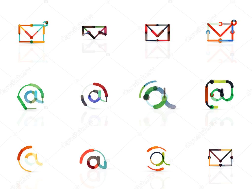 Vector email business symbols or at signs logo set. Linear minimalistic ...